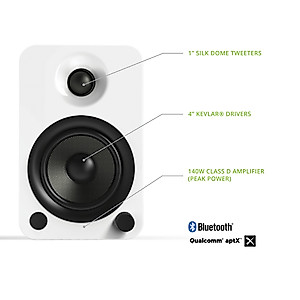 Kanto YU4GW Powered Speakers with Bluetooth and Built-in Phono Preamp | Auto Standby and Startup | Remote Included | 140W Peak Power | Pair | Gloss White