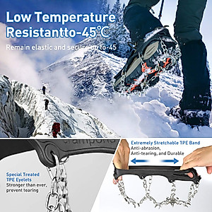 Traction Cleats Ice Snow Grips with 20 Stainless Steel Spikes for Walking, Jogging, Climbing, Fishing, and Hiking
