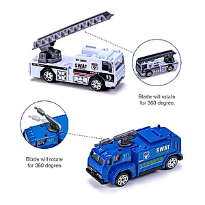 DUNRIOG TOYS 14 Pack Die-cast Police Rescue Truck Vehicles Sets,6 Pack Mini Police Vehicles Model,8 Policemen Mini Alloy Metal Pull Back Car ToysBoys Girls Toddlers Birthday Christmas Party Favors