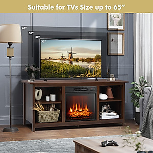 Tangkula TV Stand with Electric Fireplace, for TVs up to 65 Inches, with 18 Inches 1400W Electric Fireplace, with Remote Control, 3 Level Adjustable Flame & Timer, for Living Room, Bedroom