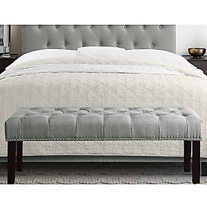 Rosevera Almaraz Linen Upholstered Bench with Silver Nailhead and Button Tufting for Bedroom and Living Room, Small, Gray