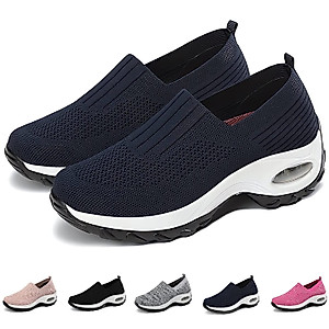 Womens Sneakers-Air Go-Walk Air Cushion Trainers, 2023 New Women's Orthopedic Platform Arch Walking Sneakers, Air Cushion Slip-On Motion Orthotic Shoes for Women Arch Support Diabetic (Blue, adult, women, numeric_9_point_5, numeric, us_footwear_size_syste