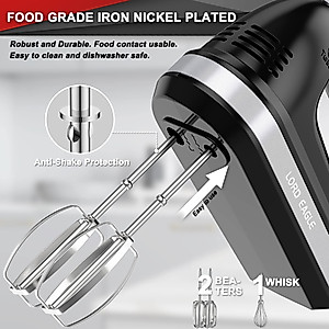 Lord Eagle Electric Hand Mixer Mini, 300W Power Handheld Mixer Kitchen for 5-Speed Baking Cake Egg Cream Food Beaters Whisk, with Snap-On Storage Case, Black