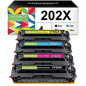 GREENBOX Compatible Toner Cartridge Replacement for HP 202X 202A CF500X CF501X CF502X CF503X for HP Color Laserjet Pro MFP M281fdw M281dw M281cdw M280nw M281fdn M281m 254dwm 254dnm 254m 254nw(4 Packs)