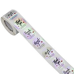 NSWDYLO Thank You Stickers Roll 500pcs 1.5” Thank You for Supporting My Small Business Stickers 4 Designs Thank You Small Business Stickers for Business Packages Holographic Thank You Stickers Labels