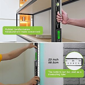 Huepar Digital Torpedo Level and Protractor 24 Inch with 2 High-Accuracy Bubble Vials & LCD Display, Aluminum Alloy Electronic Magnetic Level Tool, Bottom Ruler, Soft Rubber Handle & Carrying Bag-TL60