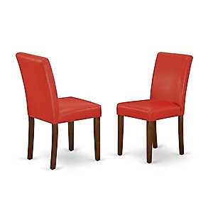 East West Furniture OXAB5-MAH-72 Oxford 5 Piece Modern Set Includes a Square Wooden Table and 4 Firebrick Red Faux Leather Parson Dining Chairs, 36x36 Inch