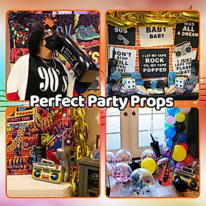 8 Pcs Inflatable Radio Boombox Retro Inflatable Mobile Phone Rock Inflatable Guitar Toy Set,Blow up Props for 80s 90s Party Decorations,Hip Hop Theme Birthday Party Supplies