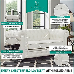 Naomi Home Emery Chesterfield Loveseat, Luxurious Comfort for Cozy Living Rooms, Mid-Century Modern Couch, Elegance & Serenity, 2-Seater Loveseat Couch for Small Space, Gray, PU Leather