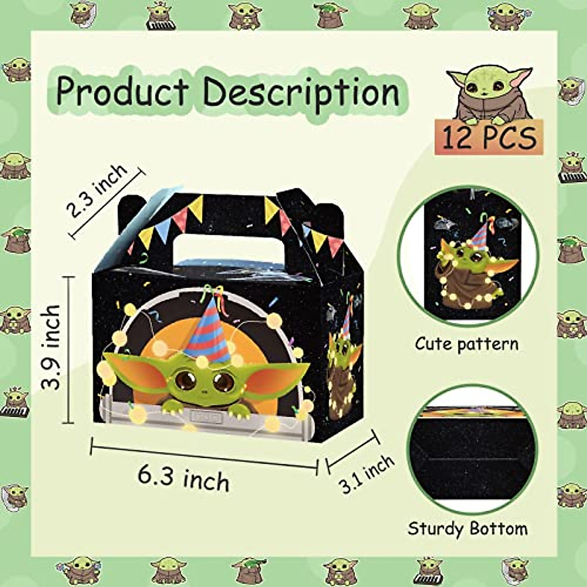 12 Pieces Baby Yoda Birthday Party Supplies Mandalorian Theme Candy Box, Tote Bag, Toy Box, Gift Box for Boys and Girls Kids.