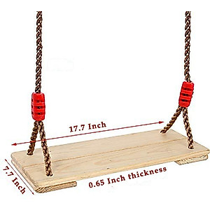 Indoor Outdoor Kids and Adult Wood Tree Swing Seat Chair 17.7 x 7.7' Length 83'' Adjustable Rope (M)