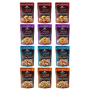 Wellness CORE Simply Shreds Natural Grain Free Wet Dog Food Toppers Variety Pack, 4 Flavors, 2.8 ounce Each (12 Total Pouches)