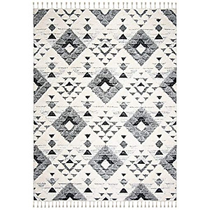 SAFAVIEH Moroccan Tassel Shag Collection 8' x 10' Ivory/Grey MTS688F Boho Non-Shedding Living Room Bedroom Dining Room Entryway Plush 2-inch Thick Area Rug