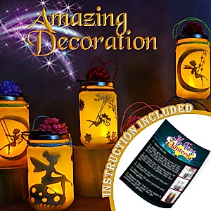 FUNZBO Fairy Lantern Jar Craft Kit - Arts and Crafts for Girls with Fairy and Unicorn Silhouettes, Kids Night Light for Room Decorations, Kids Art Projects, Craft Kits for Kids Ages 4-8