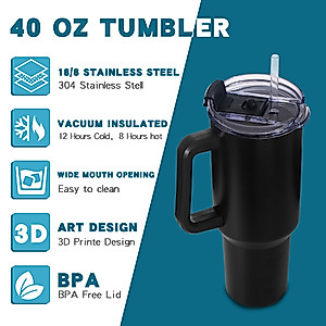 Gome 40 oz Tumbler with Handle Black - Stainless Steel Cup with Straw - Insulated Coffee Mug with Lid - Daisy Birthday Gifts for Women - Hand Wash Only