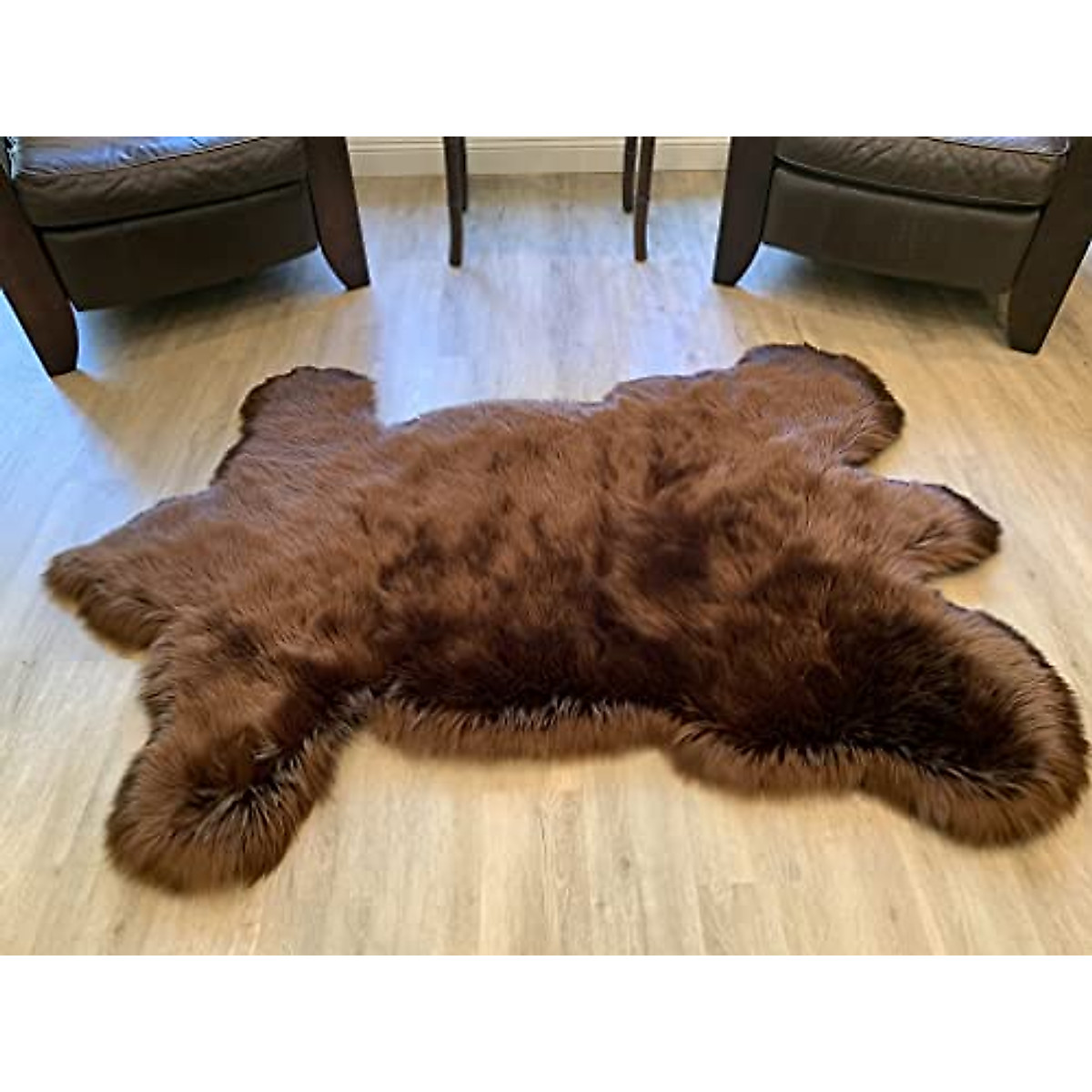 LAMBZY Faux Sheepskin Super Soft Hypoallergenic Silky Shag Bear Rug for Living Room, Kids Room, Sofa (2'x3', Brown)