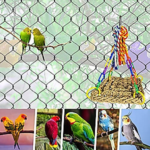 Bird Foraging Cage Toy, Seagrass Woven Climbing Hammock Swing Mat with Colorful Chewing Rope Toys, Suit for Lovebirds, Finch, Parakeets, Conure, Cockatiel