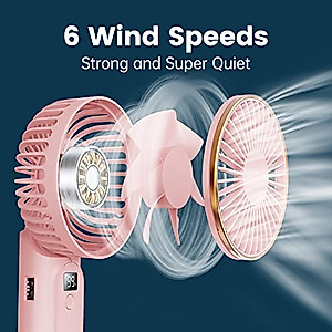 SWEETFULL Handheld Fan, 6000mAh Portable Fan Mini Fan with Backup Power,6 Speeds Adjustable,Small Personal Fan, Foldable Mini Desk Fan, Cooling Electric Fan for Girls Woman Man Home Office Outdoor