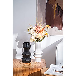 TERESA'S COLLECTIONS Modern Geometric Ceramic Vase for Home Decor, Black and White Decorative Vase for Fireplace, Flower Vases for Dining Table Decor, Living Room, Mantel, Shelf, 8 inch- Set of 2
