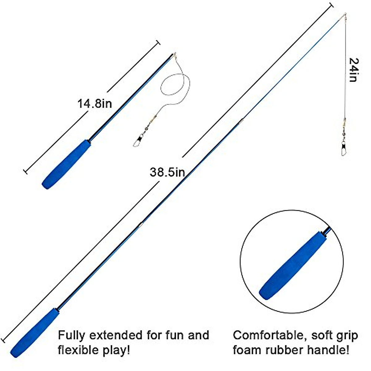 Depets Cat Feather Wand, Retractable Cat Wand Toy, 5PCS Assorted Feather Refills with Bell, Interactive Cat Toy Wand for Indoor Cat and Kitten Funny Exercise