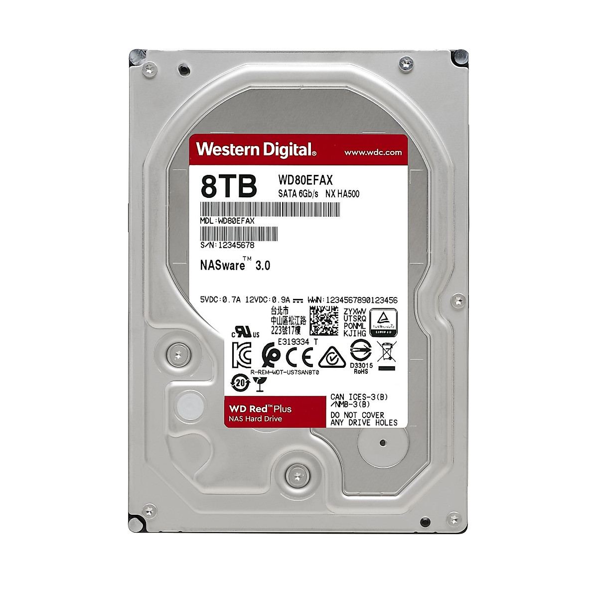 WD Red 8TB NAS Internal Hard Drive - 5400 RPM Class, SATA 6 Gb/s, 256 MB Cache, CMR, 3.5" - WD80EFAX