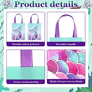 Photect 32 Pcs Mermaid Party Favor Bags Under the Sea Party Goodie Bags Marine Sea Animals Treat Bags Reusable Mermaid Theme Non Woven Tote Bags for Girls Birthday Ocean Party Baby Shower Supplies