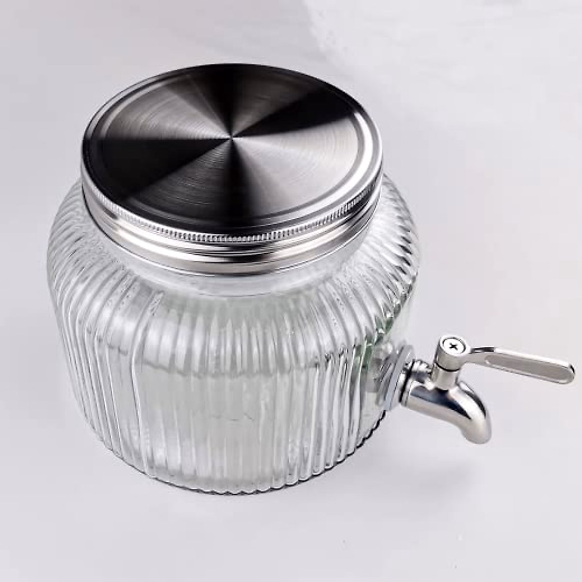 Mapeoes 0.8 gal (2.8L) Glass Beverage Drink Dispenser with Spigot for Fridge,Stainless Steel Spout and Lid,Refrigerator Mason jar for Water Juice Milk Ice Coffee Sun Tea,Small Mini Cold Drink,Clear