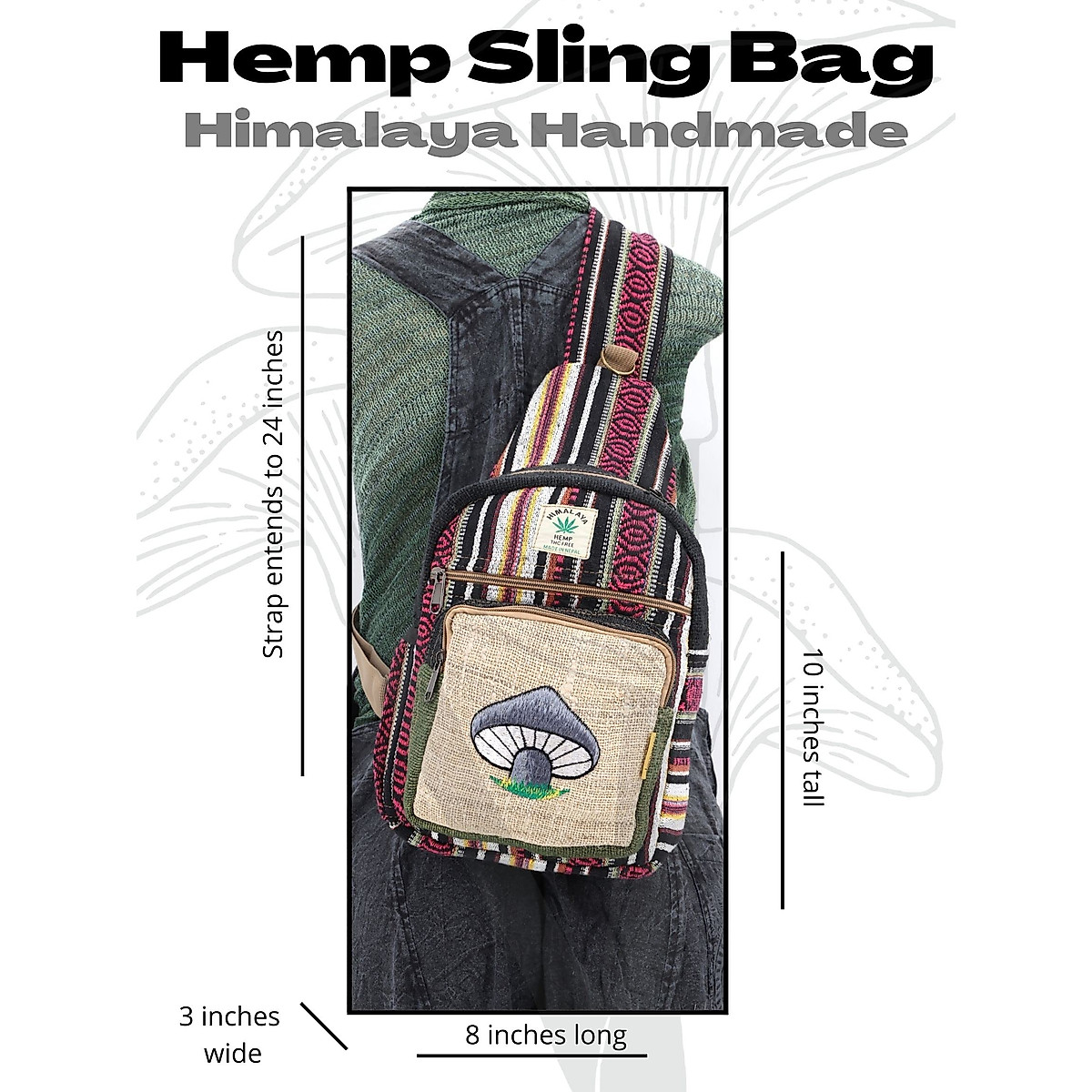 HIMALAYA HANDMADE Hemp Sling Backpack Hippie Backpack Festival Backpack Hiking Backpack 100 Percent Hemp Crossbody Bag FAIR TRADE Handmade with Love., Purple