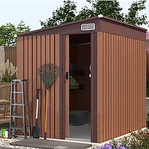 5' x 7' Outdoor Storage Shed, Metal Garden Tool Shed with Lockable Door and Vents, Galvanized Steel Outside Sheds for Backyard, Patio, Lawn, Brown