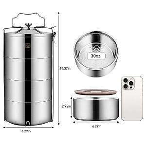 GOLDEN KEY Stainless Steel Stackable Lunch Box for Adult, Huge Capacity Bento Box with Stackable 4 Tier Insulated Food Container, and Lunch Bag (120 Ounces 4-Layers Bento)