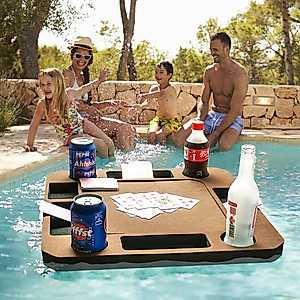 Floating Game or Card Table Tray for Pool or Beach Party Float Lounge Durable Foam Drink Holders with Waterproof Playing Cards (Brown)