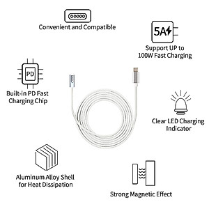 Magnetic T-Tip PD USB C to Magnetic 1 Charger Cable Compatible with Mac-Book Air/Pro, Type-C PD Power Fast Charging Cable Replacement for Mac-Book Power Supply,Works with 20v 65W-100W