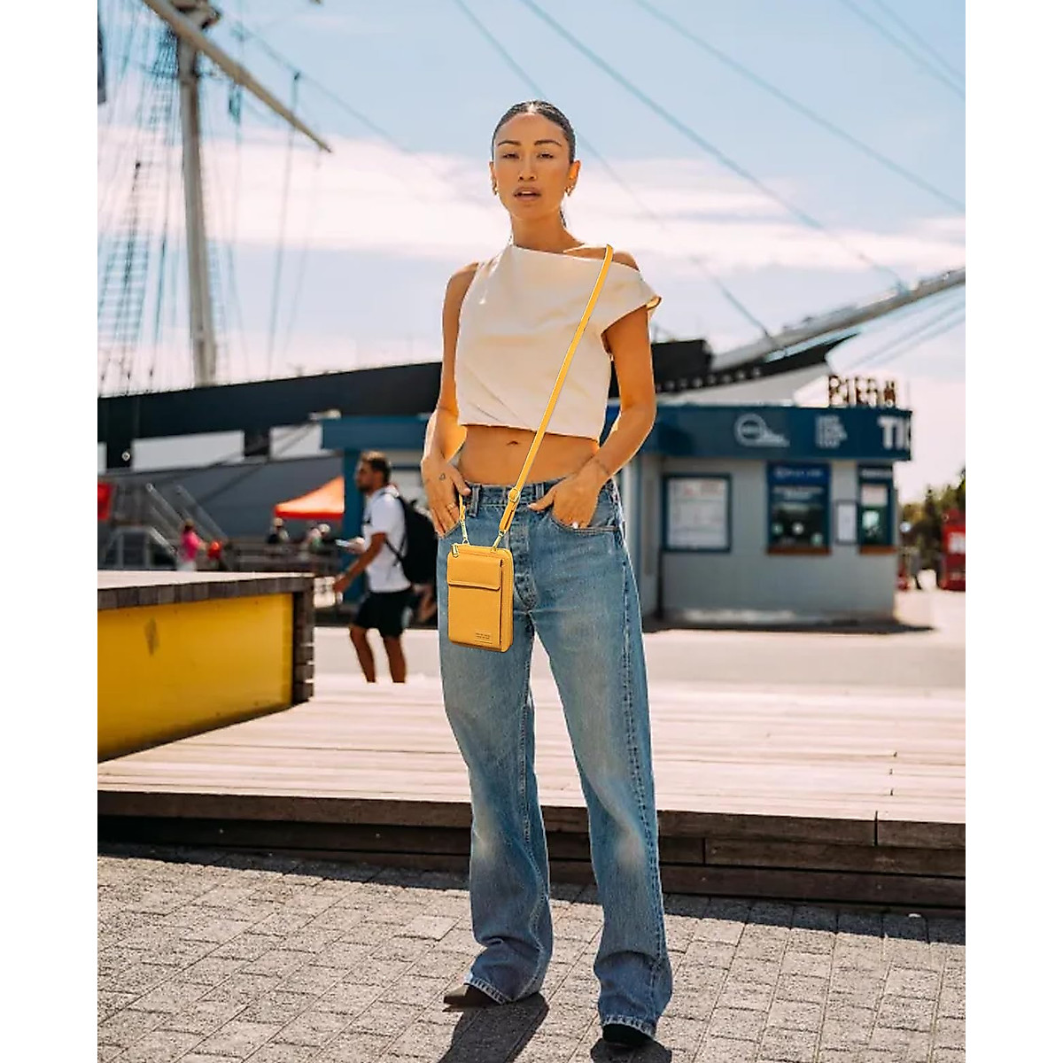 Eamom Cell Phone Wallet Womens Crossbody Purse Leather Slim Wallet for Women Cash Wallet Clutch Wallet Cell Phone Crossbody Bags (Yellow)