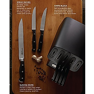 Sabatier Self-Sharpening 12-piece Forged Triple Rivet Knife Block Set with Edgekeeper Technology, High-Carbon Stainless Steel Kitchen Knives, Razor-Sharp Knife Set with Wood Block, Black
