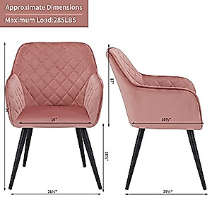Duhome Accent Chair for Living Room/Bed Room with Armrest,Duhome Reception Chair Mid-Century Upholstered Leisure Dining Chairs Modern Metal Frame Legs Velvet Padded Seat Easy Assembly Pink