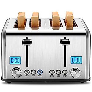 REDMOND 4 Slice Toaster, Countdown Stainless Steel Toaster with Bagel, Defrost, Cancel Function, Extra Wide Slots, 6 Bread Shade Settings, 1650W, ST030