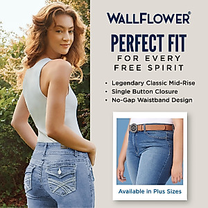 WallFlower Women's Legendary Slim Bootcut Mid-Rise Belted Insta Stretch Juniors Jeans (Standard and Plus), Tiffany, 11