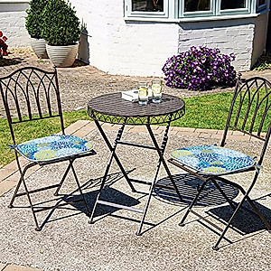 TWLEAR Indoor/Outdoor Chair Cushions 16x17 inch, Patio Chair Pads with Ties, All Weather Seat Cushions for Patio Funiture Home Garden Chair Use, Set of 2, Dahlia Blue