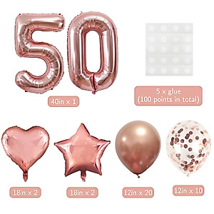 RUBFAC 50th Birthday Decorations for Women, Rose Gold 50 Birthday Party Decoration for Her, Happy 50th Birthday Banner,Fringe Curtain, Sash, Cake Topper And Number Balloon