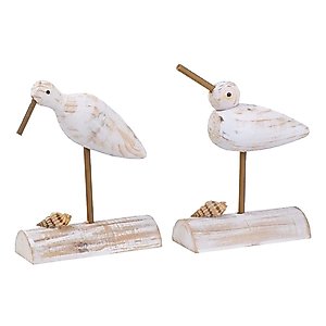 The Bridge Collection Rustic Whitewashed Carved Sea Bird Figures - Set of 2 - Wooden Bird Sculpture Set - Table Top Beach Decor for Nautical, Coastal Decor - Oceanside Decor Accents for Home
