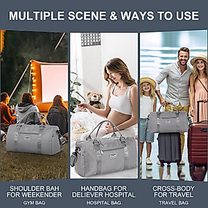 SUPROMOMI Large Travel Duffel, Sports Tote, Gym Yoga Bag - Airplane Carry-on with Extra Shoe & Small Clear Makeup Bag - Overnight Crossbody for Men & Women - Grey