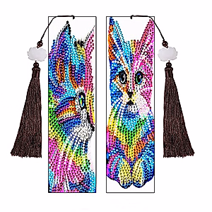 Paint Cat Diamond Painting Bookmark - pigpigboss 2 Pieces Bookmark Diamond Dots Kit Crystal Rhinestone Diamond Painting Cat Bookmark with Tassel for Adult Child Book Decor Arts Gift