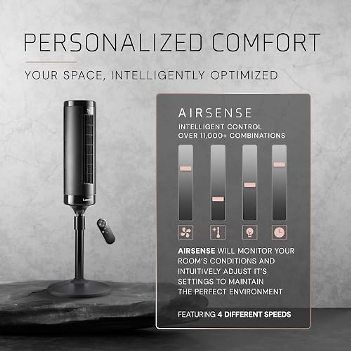 Lasko Elevation 42”-54” Adjustable Height Pedestal Tower Fans for Home, 31 ft/s Airflow, Quiet 28 dB on Low, 90° Oscillation, 12 Hour Timer, Remote Control, Black, EST100