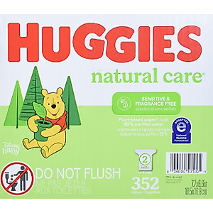 HUGGIES Natural Care Unscented Baby Wipes, Sensitive, 2 Refill Packs (352 Total Wipes)