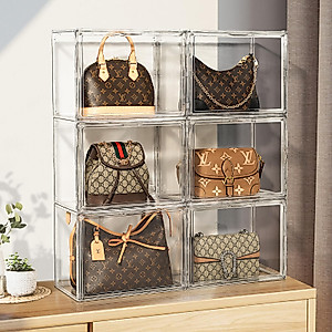 Clear Plastic Handbag Storage Organizer for Closet,Acrylic Purse Organizer with Magnetic Door,Dustproof Book & Cosmetic Display Cases,Large Figures Collectibles Showcase,Shoe Box, Bag Organizer