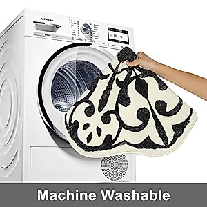 Uphome Snowflake Shaped Boho Rug 3ft Diameter Black Vintage Entryway Rug Cute Non Slip Machine Washable Bathroom Rugs Soft Velvet Floral Aesthetic Throw Rug for Living Room Bedroom Nursery