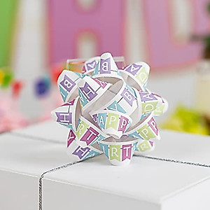 RUSPEPA Paper Birthday Gift Bow Assortment - Pink, Purple, Blue and Green Design for Birthday, Holiday, Party, Wedding, Baby Shower - Total 14 Bows, 3 Size