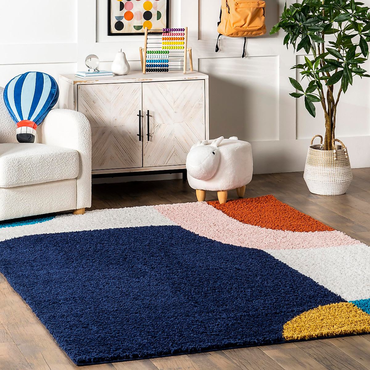 nuLOOM Ellyn Abstract Shapes Shag Area Rug, 8x10, Blue