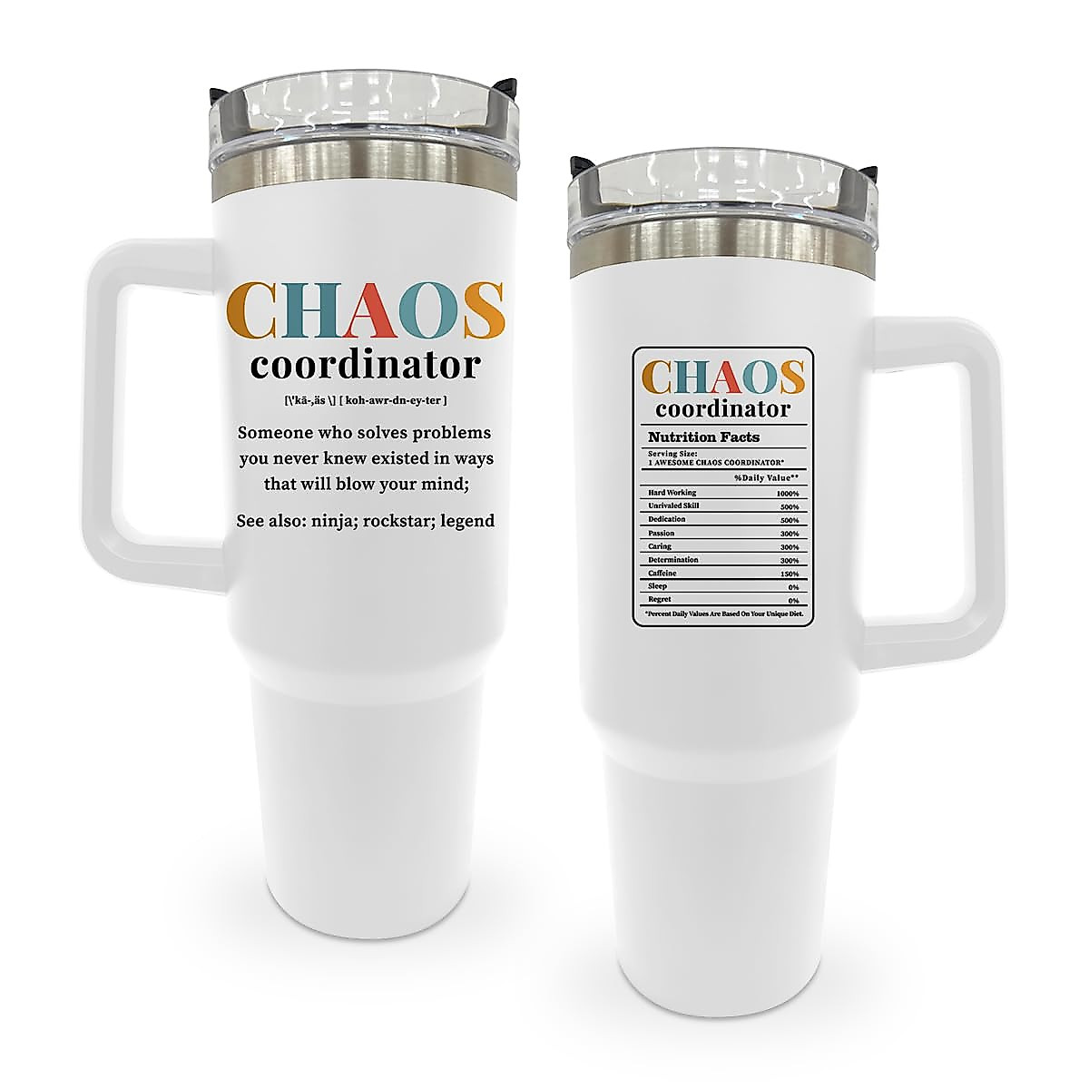 Chaos Coordinator 40oz Tumbler Thank You Gifts Water Bottle Double Wall Travel Coffee Mug Stainless Steel Vacuum Insulated Thermal Cup Boss Lady Gifts for Women Doctor Secretary Birthday Christmas