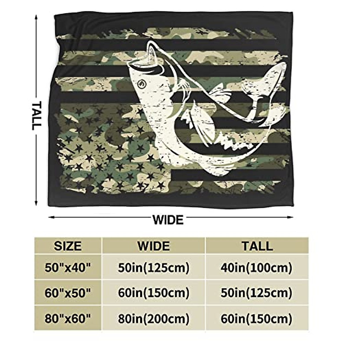 Bass Fish Flag Green Blanket Soft Lightweight Throw Blanket Comfortable Warm Bed Blanket for Bedroom Living Room Sofa Couch(50"x40")